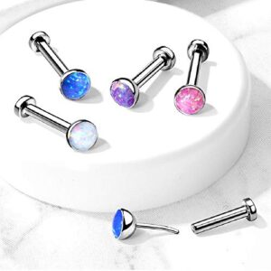 Pierced Owl 16-20G G23 Implant Grade Titanium Threadless Push-in Synthetic Opal Flat Back Stud (White, 18GA (1mm))