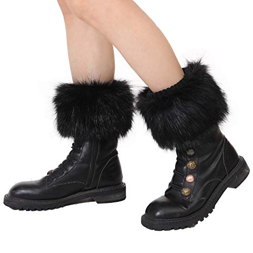 LA CARRIE Women Faux Fur Plush Leg Warmers Short Furry Fuzzy Leg Cuffs Girls Winter Knitted Boot(Black)