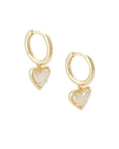 kendra scott ari heart huggie earrings in gold iridescent drusy