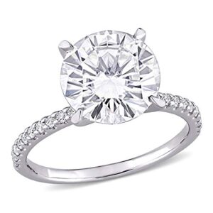 abbie+cleo women's round statement moissanite ring - white gold ring for women - anillo de mujer - engagement ring - 10k white gold ring (size 7)