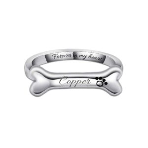 elefezar personalized womens pet dog bone ring with paw printing custom name band for dog lovers silver