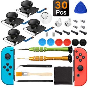 joycon joystick replacement 4 pack for fix drift nintendo switch joy-con controller & switch lite joystick replacement left/right analog thumb stick, metal latch, include y1.5 screwdrivers