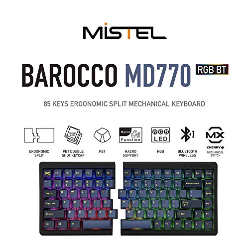 Mistel BAROCCO MD770 RGB Wireless Split Mechanical Keyboard, TKL Ergonomic Gaming Keyboard 85 Keys (Cherry MX Red Switches, Linear Lighter)