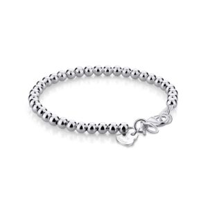 dankadi new women's 925 sterling silver bracelet minimalist 4-6mm round bead chain solid silver bracelet charm jewelry lobster claw clasp (silver 4mm16cm)