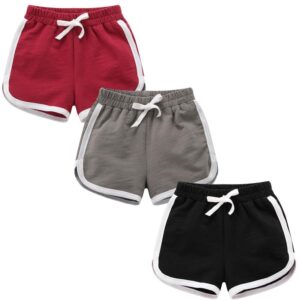 girls boys 3 pack running athletic cotton shorts, kids toldder workout and fashion dolphin summer beach sports 2-3t