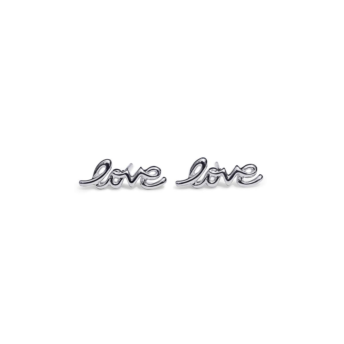 Boma Jewelry Sterling Silver Love Cursive Script Stud Earrings