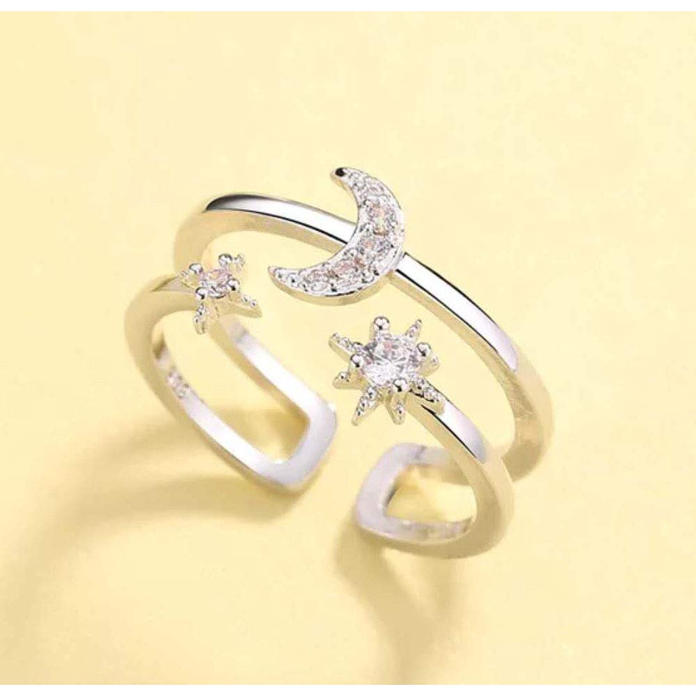 Tafeily 925 Sterling Silver CZ Sun Moon Star Rings for Women and Girls Men Open Rings Adjustable Rings