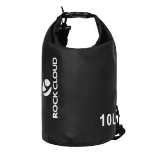 rock cloud dry bag waterproof 10l dry sack for kayaking rafting boating beach surfing swimming canoe camping hiking fishing ski, black