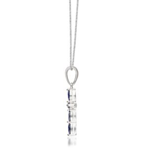 Gin & Grace 10K White Gold Cross Pendant Genuine Blue Sapphire Diamond (I1,I2) Pendant for Women