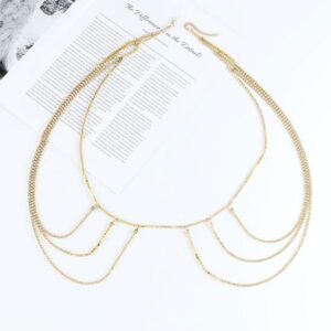 Dresbe Boho Layered Shoulder Chain Gold Rhinestone Body Chains Party Body Jewelry Accessories for Women and Girls