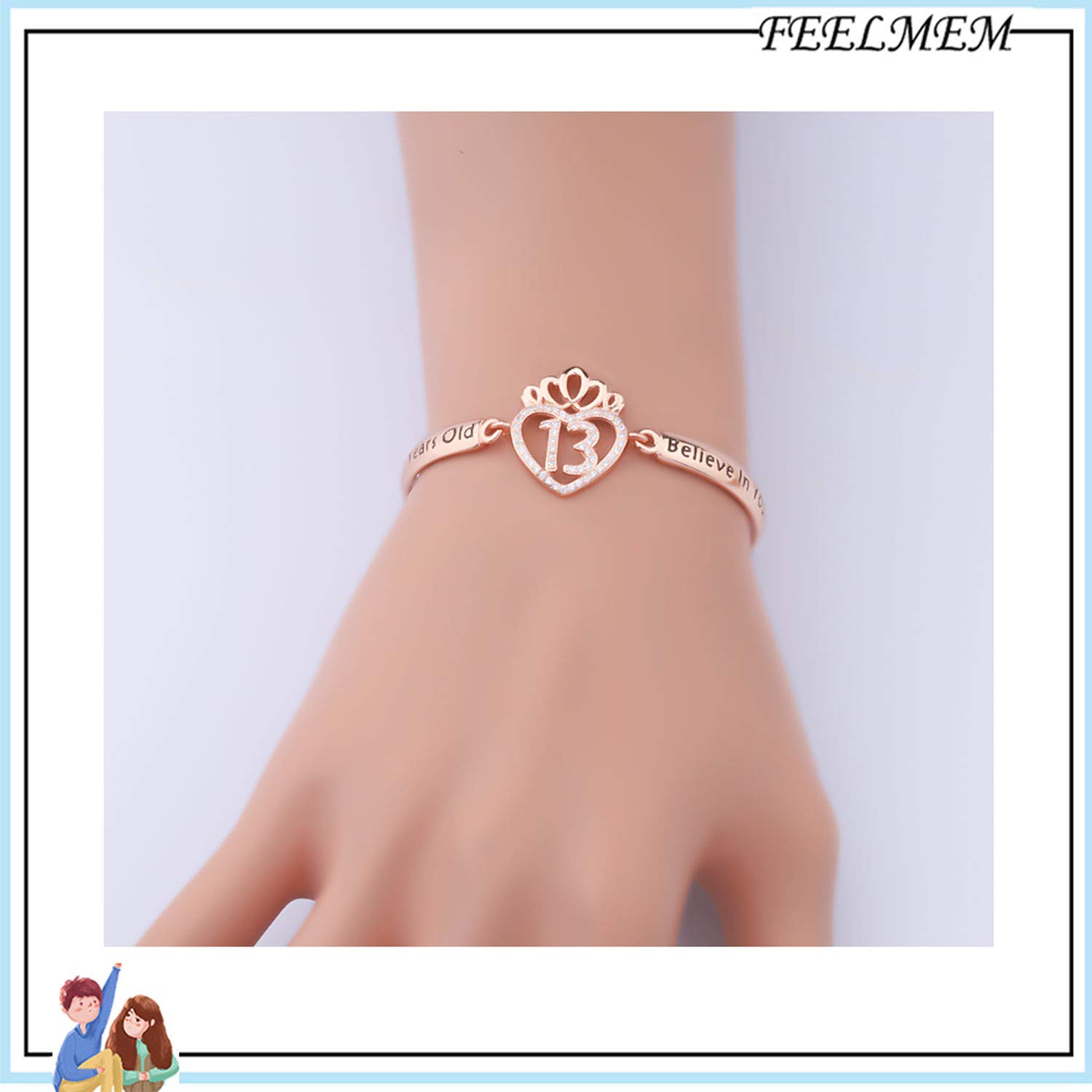 FEELMEM Birthday Gifts Bracelet 12th 13th 16th 18th 30th 40th Crown Queen Charm Bracelet Birthday Gift for Daughter Niece (13th-Rose gold)