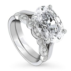 berricle sterling silver east-west wedding engagement rings cubic zirconia cz solitaire ring set for women, rhodium plated size 8