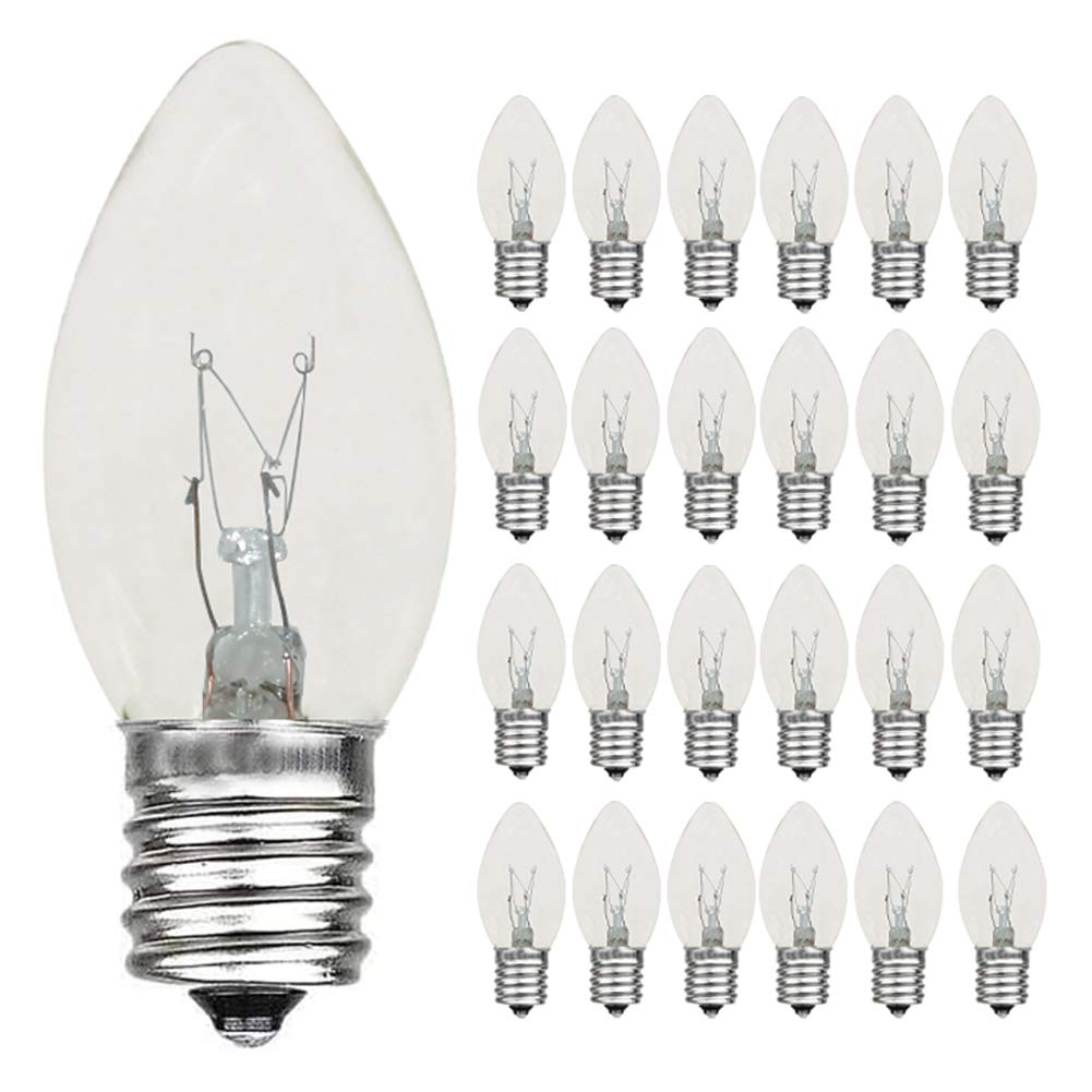 25 Pack C9 Clear Christmas Repalcement Bulbs, C9 Christmas Replacement Light Bulb for Christmas String Light, E17 Intermediate Base- 7 Watts