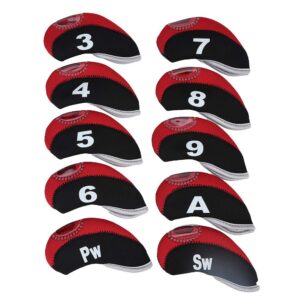 Iron Head Covers, Iron Covers, Iron Set Head Covers, Neoprene Iron Protective Headcover Set, Waterproof Head Cover, 10pcs/Set(Black&Red)