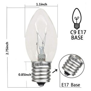 25 Pack C9 Clear Christmas Repalcement Bulbs, C9 Christmas Replacement Light Bulb for Christmas String Light, E17 Intermediate Base- 7 Watts