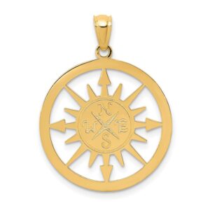 Jewelry Stores Network 14k Yellow Gold Satin and Polished I Would Be Lost Without You Words Nautical Compass Pendant 27 mm x 21 mm