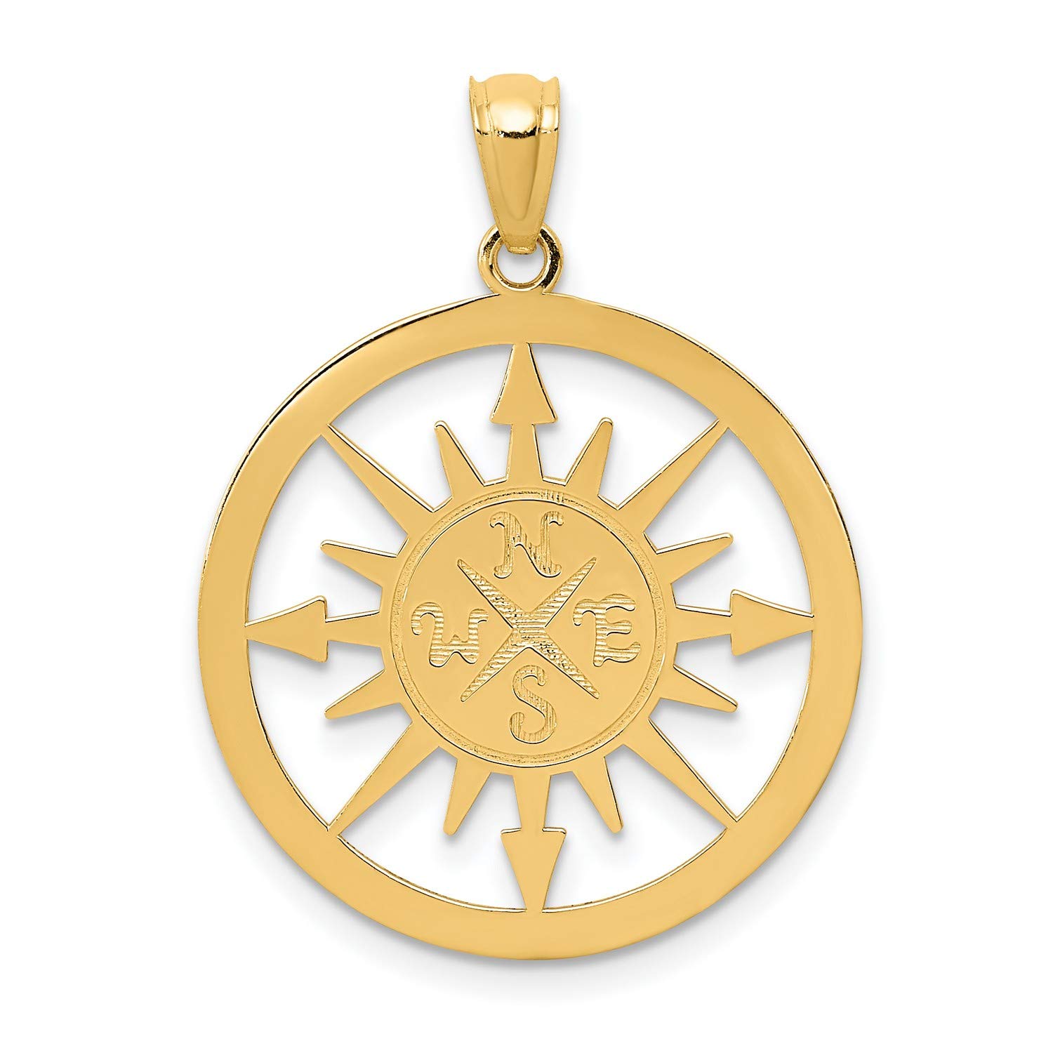 Jewelry Stores Network 14k Yellow Gold Satin and Polished I Would Be Lost Without You Words Nautical Compass Pendant 27 mm x 21 mm