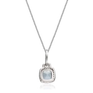 Gin & Grace 10K White Gold Natural Diamond (I1,I2) & Genuine Blue Aquamarine Pendant for Women