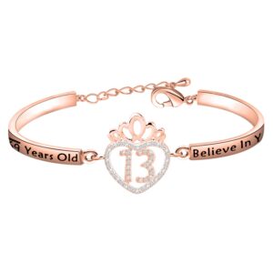 feelmem birthday gifts bracelet 12th 13th 16th 18th 30th 40th crown queen charm bracelet birthday gift for daughter niece (13th-rose gold)