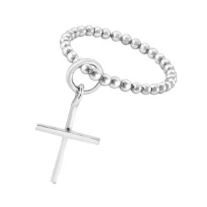 aeravida simply faithful dangle little cross eternity bead ball .925 sterling silver ring (6) | cross rings sterling silver | fashion jewelry