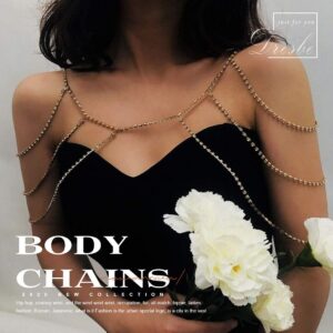 Dresbe Boho Layered Shoulder Chain Gold Rhinestone Body Chains Party Body Jewelry Accessories for Women and Girls