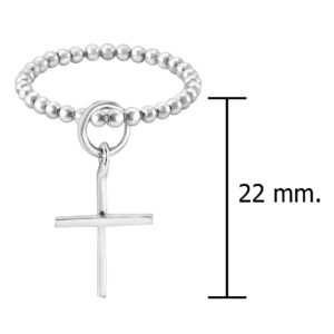 AeraVida Simply Faithful Dangle Little Cross Eternity Bead Ball .925 Sterling Silver Ring (6) | Cross Rings Sterling Silver | Fashion Jewelry