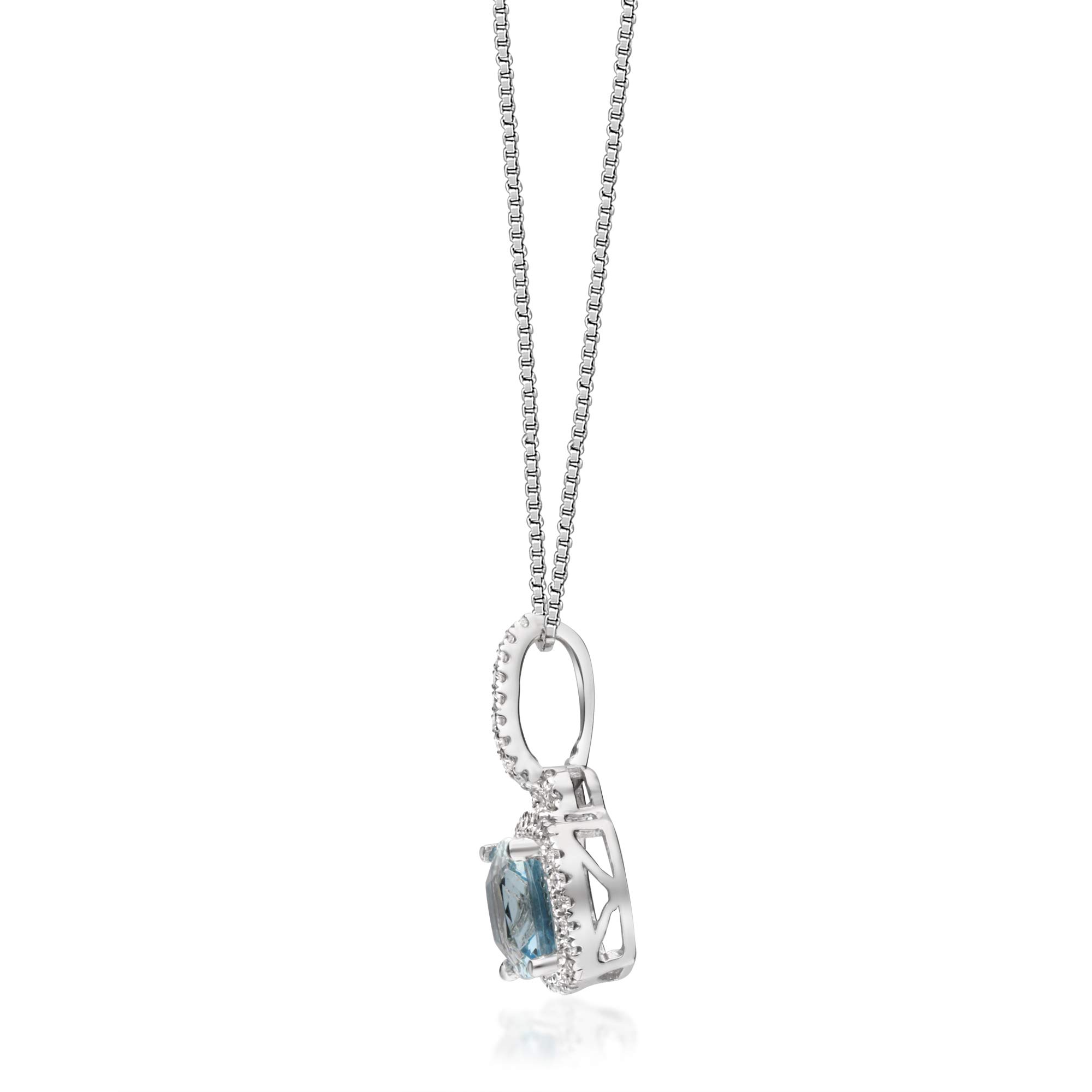 Gin & Grace 10K White Gold Natural Diamond (I1,I2) & Genuine Blue Aquamarine Pendant for Women