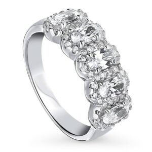 berricle sterling silver 5-stone wedding rings cubic zirconia cz cocktail anniversary band for women, rhodium plated size 7