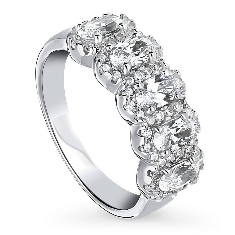 BERRICLE Sterling Silver 5-Stone Wedding Rings Cubic Zirconia CZ Cocktail Anniversary Band for Women, Rhodium Plated Size 7