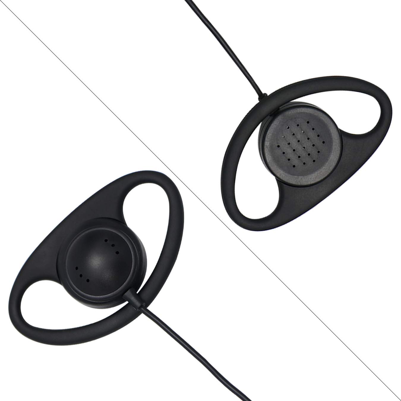 Earphmice Listen Only Earpiece 3.5mm 1 Pin Soft Rubber D Shape Clip-Ear Radio Earpiece Headset for Speaker Mic Compatible with Motorola Kenwood Baofeng Two Way Radios (Pack of 5)