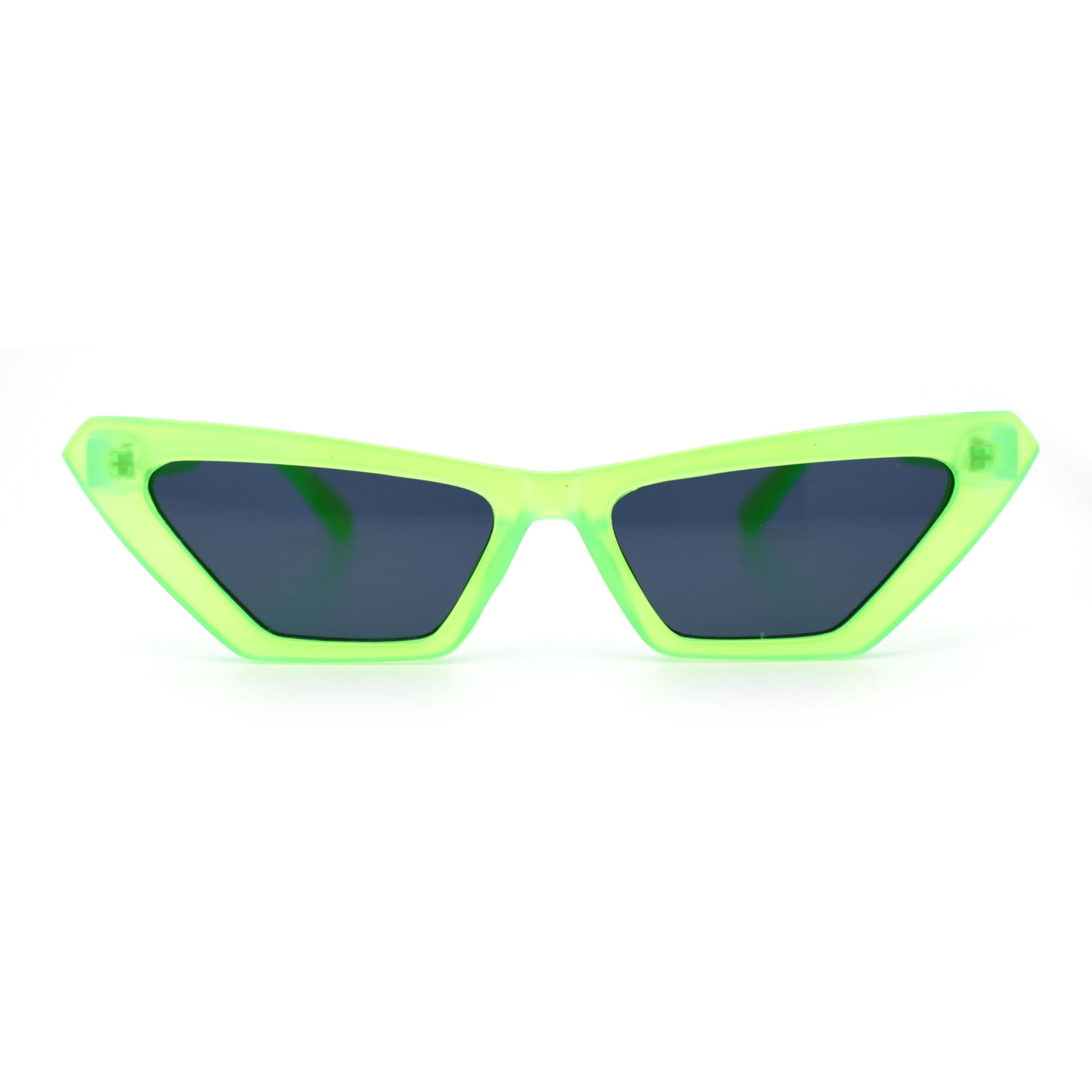 SA106 Womens Neon Pop Color 80s Squared Cat Eye Sunglasses (Green Black)