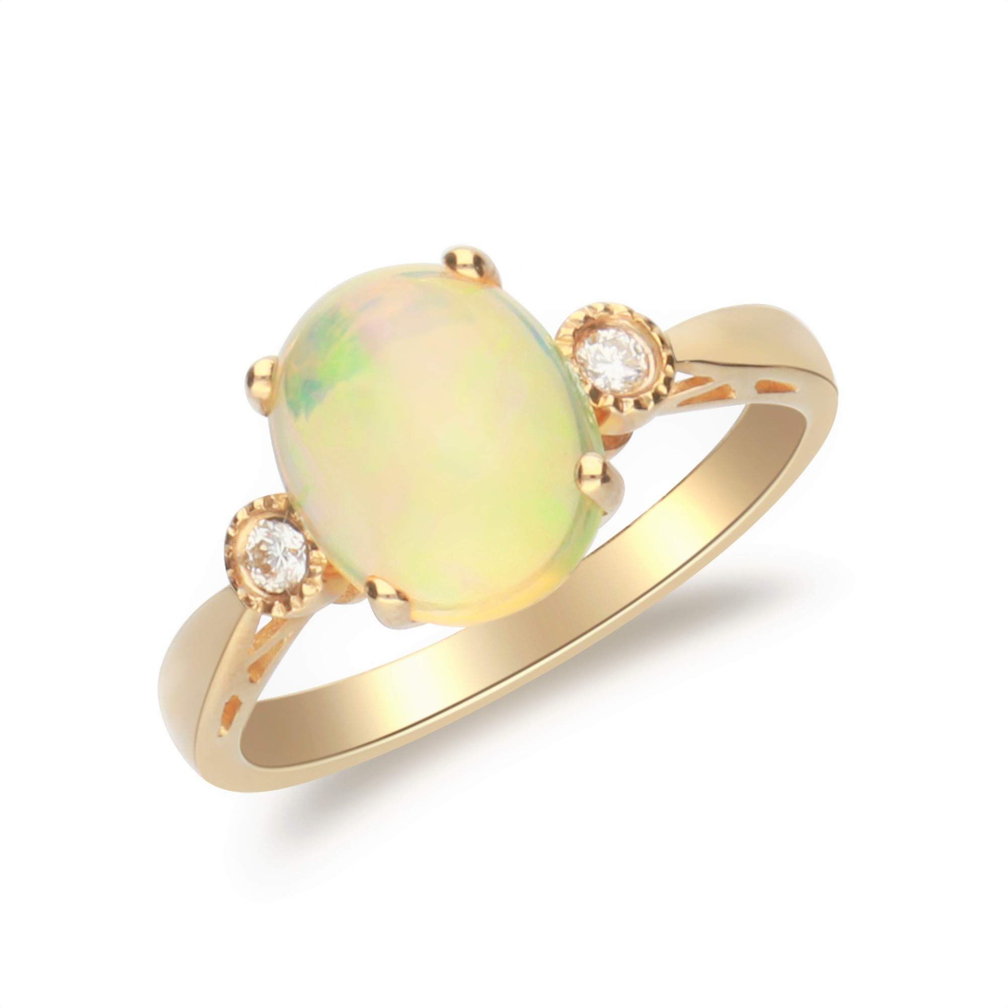 Gin & Grace 10K Yellow Gold Natural Ethiopian Opal Ring with Real Diamonds for women | Ethically, authentically & organically sourced (Oval) shaped opal hand-crafted jewelry for her