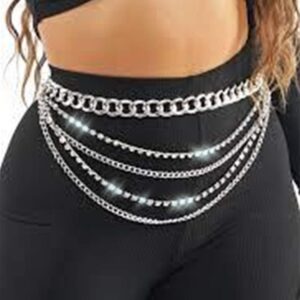 dresbe boho layered body chain silver rhinestones belly waist chain party body jewelry accessories for women and girls