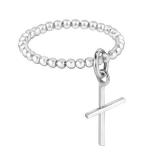 AeraVida Simply Faithful Dangle Little Cross Eternity Bead Ball .925 Sterling Silver Ring (6) | Cross Rings Sterling Silver | Fashion Jewelry