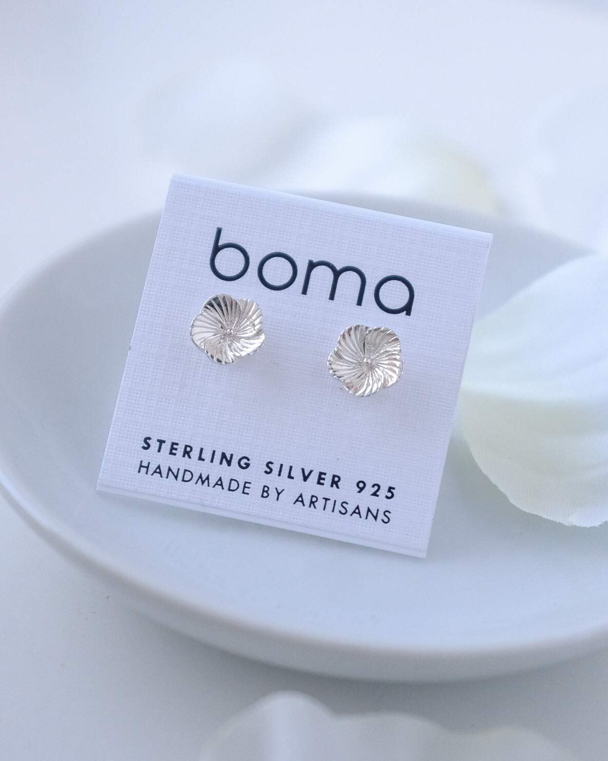 Boma Jewelry Sterling Silver Hibiscus Flower Stud Earrings