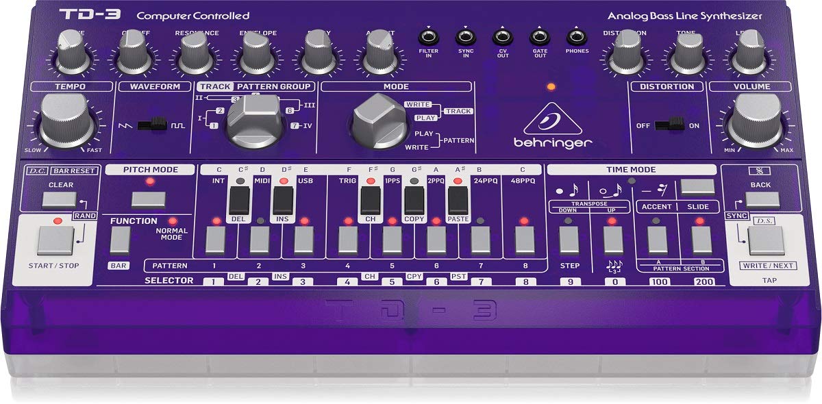 Behringer TD-3-GP Analog Bass Line Synthesizer with VCO, VCF, 16-Step Sequencer, Distortion Effects and 16-Voice Poly Chain