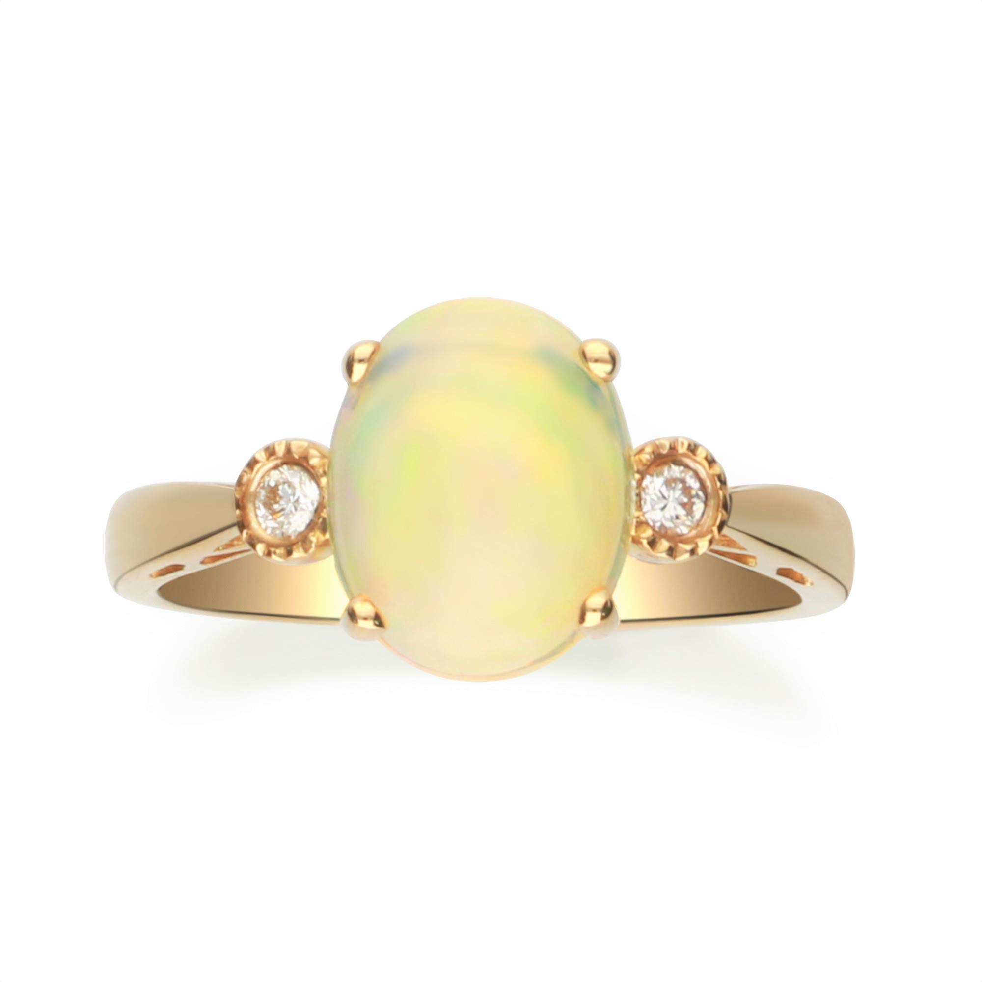 Gin & Grace 10K Yellow Gold Natural Ethiopian Opal Ring with Real Diamonds for women | Ethically, authentically & organically sourced (Oval) shaped opal hand-crafted jewelry for her