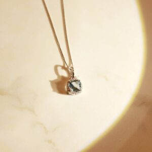 Gin & Grace 10K White Gold Natural Diamond (I1,I2) & Genuine Blue Aquamarine Pendant for Women