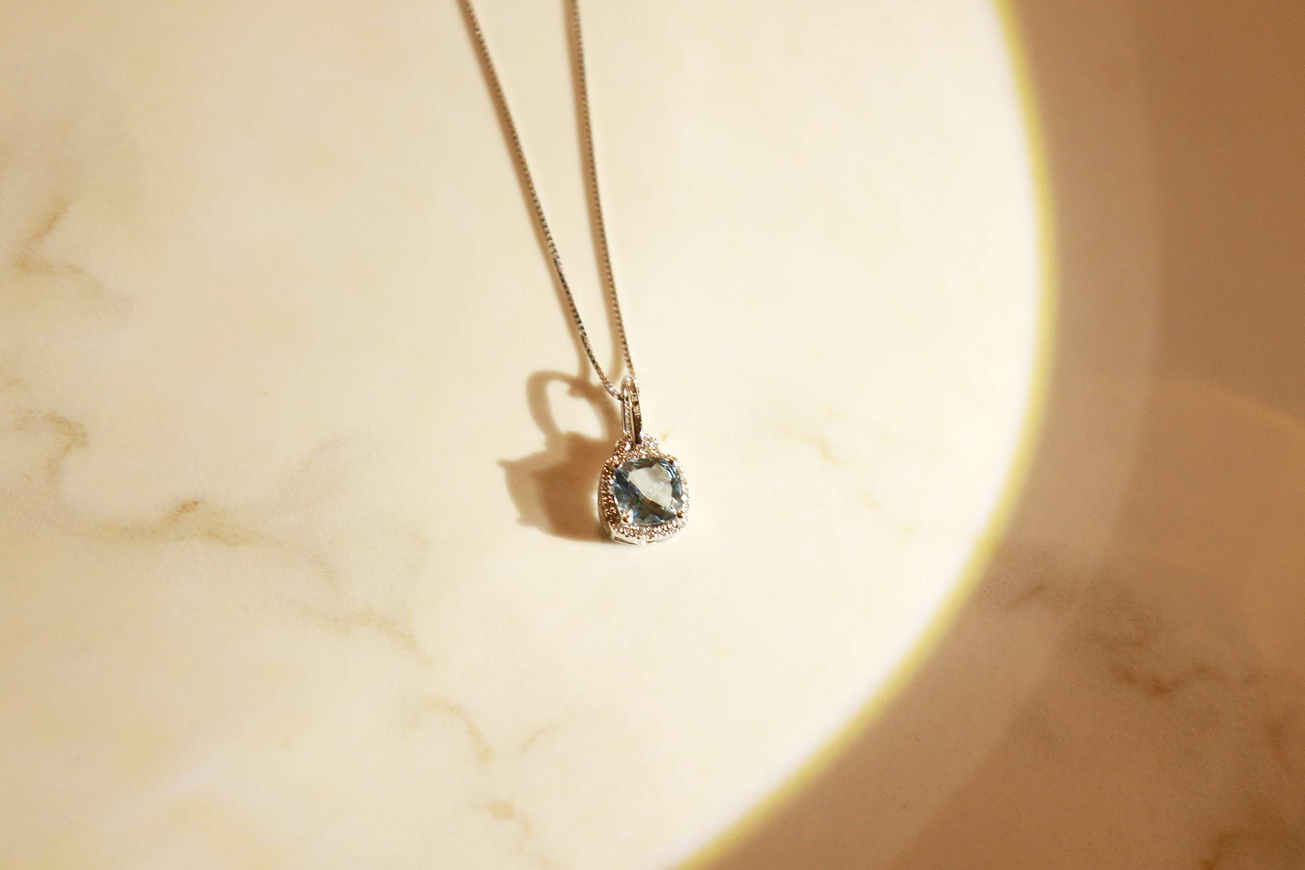 Gin & Grace 10K White Gold Natural Diamond (I1,I2) & Genuine Blue Aquamarine Pendant for Women