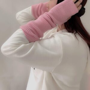 F Flammi Cashmere Blended Arm Warmer Winter Fingerless Gloves Knit Mitten Gloves Wrist Warmer with Thumb Hole for Women