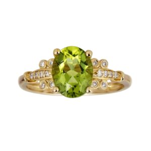 gin & grace 10k yellow gold real diamond statement cocktail ring (i1) with genuine peridot daily work wear jewelry for women gifts for her