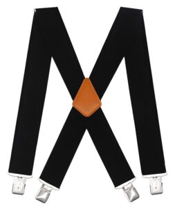 doloise men's suspenders x back 2 inches wide with extra heavy clips adjustable braces for men suspender(black)