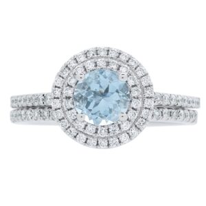 gin & grace 14k white gold blue natural diamond & genuine aquamarine halo style engagement propose promise ring for women