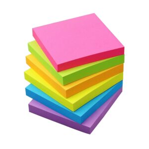 sticky notes 3x3 self-stick notes pads with 6 bright colors, easy to post for office, shool, home, 6 pads/pack, 100 sheets/pad(standard)