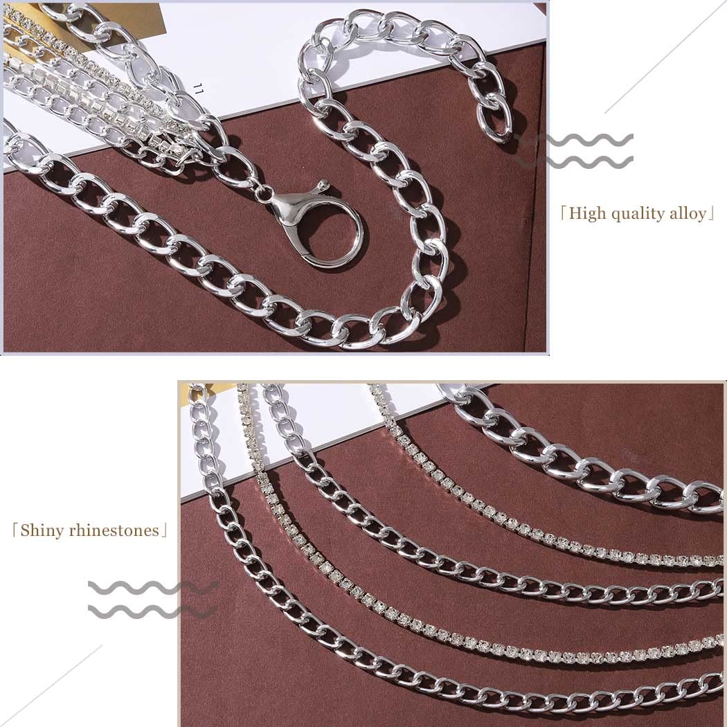 Dresbe Boho Layered Body Chain Silver Rhinestones Belly Waist Chain Party Body Jewelry Accessories for Women and Girls