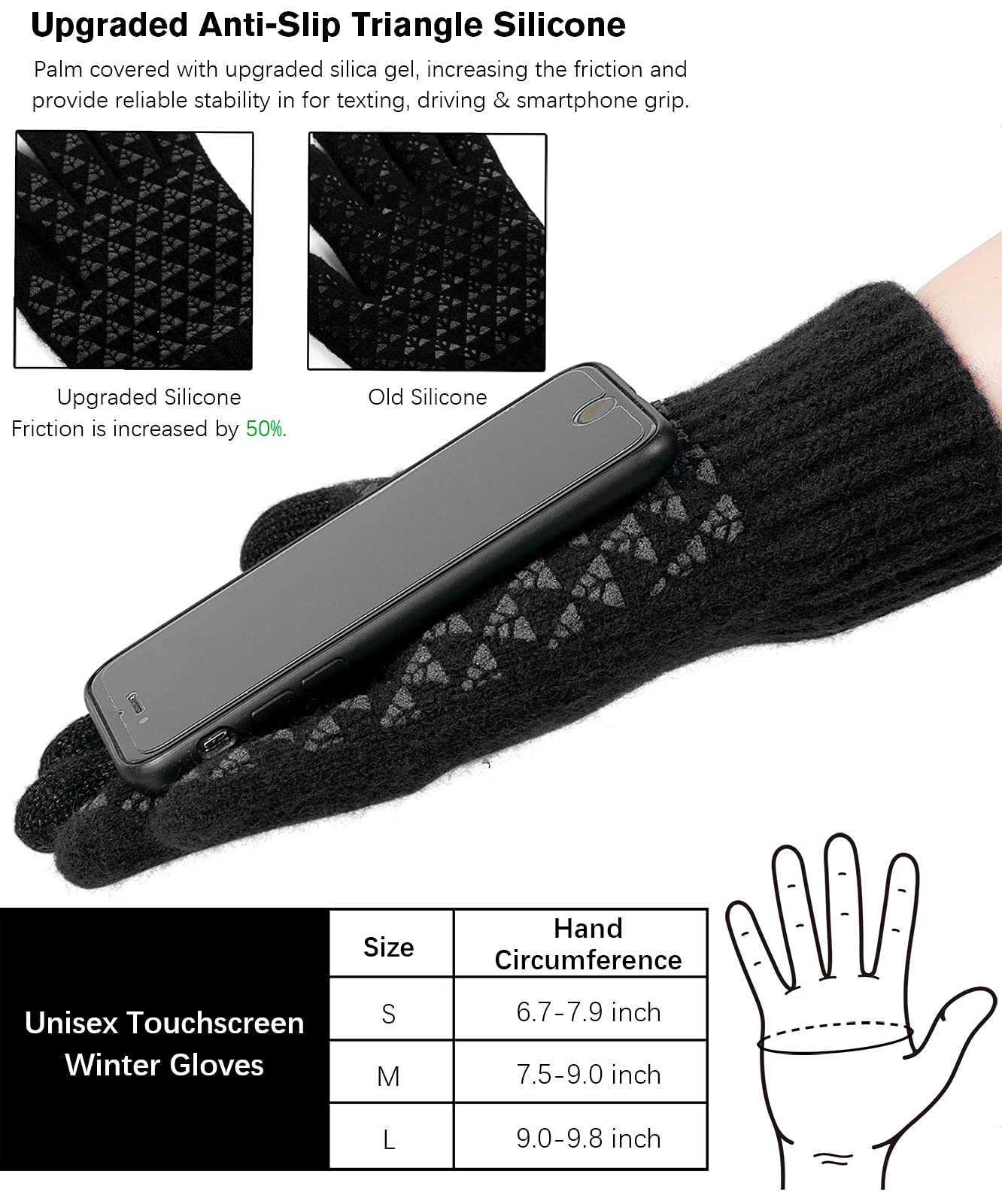 Vgogfly Winter Knit Gloves Warm Full Fingers Men Women with Upgraded Touch Screen - Anti-Slip Glove Fleece Lined