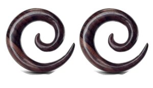 zaya body jewelry pair wood spirals tapers ear plugs tunnels gauges 8g 6g 4g 2g 0g 00g 1/2 9/16 5/8 3/4 gauging stretching (3/4" 19mm)