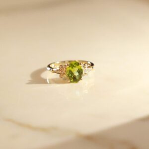 Gin & Grace 10K Yellow Gold Real Diamond Statement Cocktail Ring (I1) with Genuine Peridot Daily Work Wear Jewelry for Women Gifts for Her