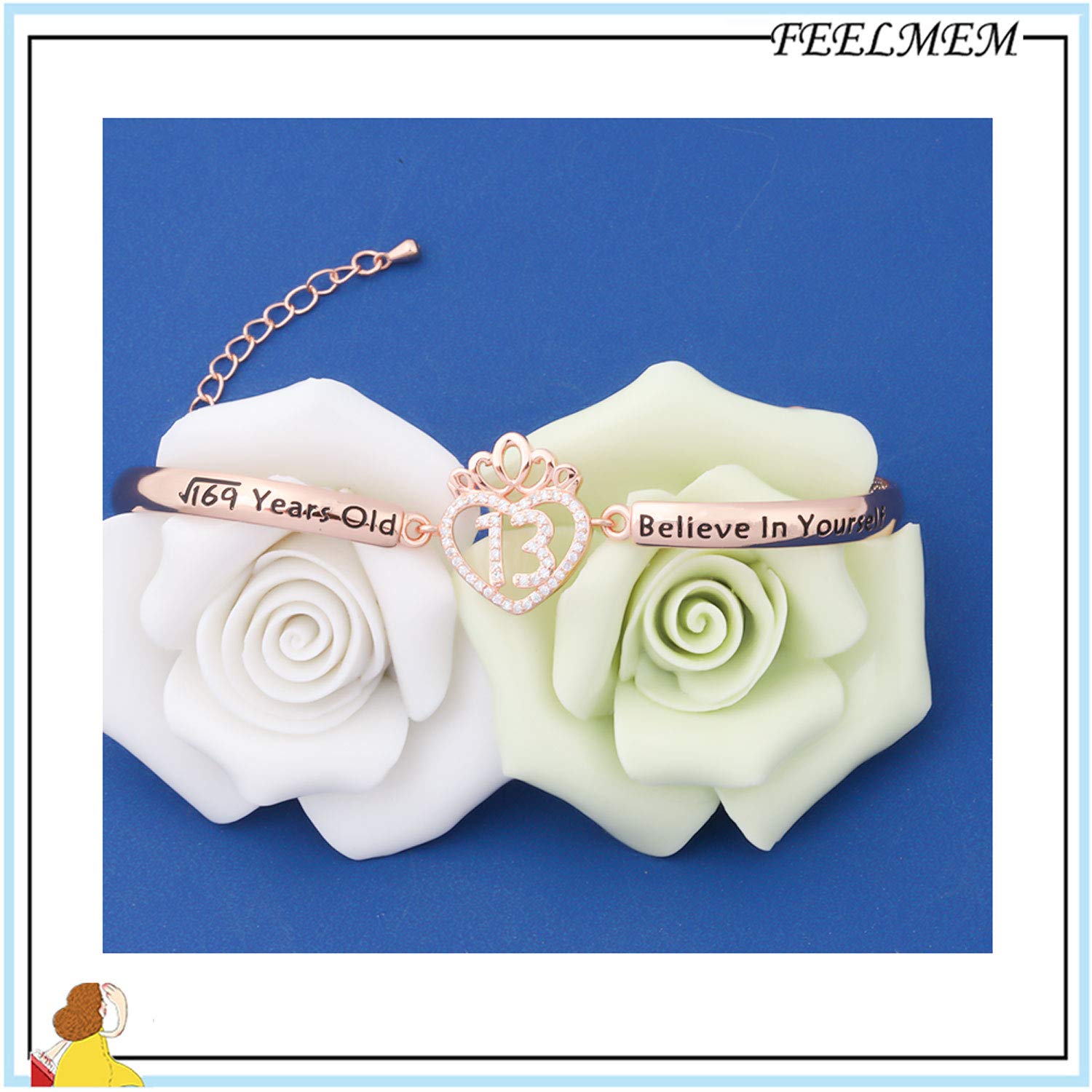 FEELMEM Birthday Gifts Bracelet 12th 13th 16th 18th 30th 40th Crown Queen Charm Bracelet Birthday Gift for Daughter Niece (13th-Rose gold)