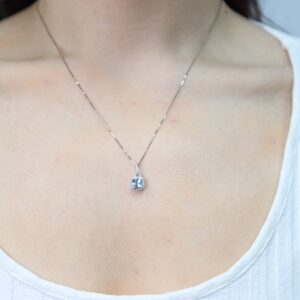 Gin & Grace 10K White Gold Natural Diamond (I1,I2) & Genuine Blue Aquamarine Pendant for Women